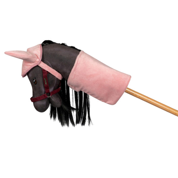 Saddle pad and hood for hobby horses in rose velvet